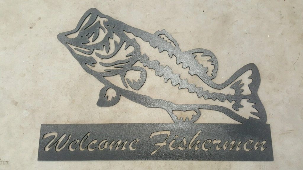 Largemouth bass welcome sign metal wall art plasma cut decor mancave ...