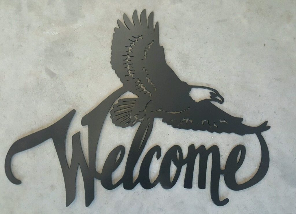 Eagle welcome sign metal wall art plasma cut bald golden gift idea usa ...